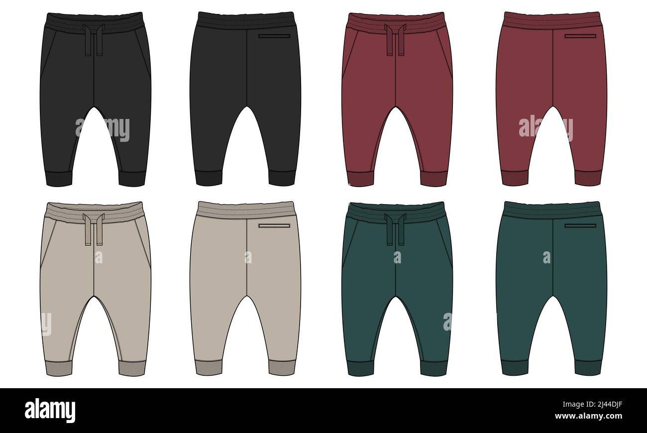 Basic Sweat Pant Technical Fashion Flat Sketch Template Front And Back
