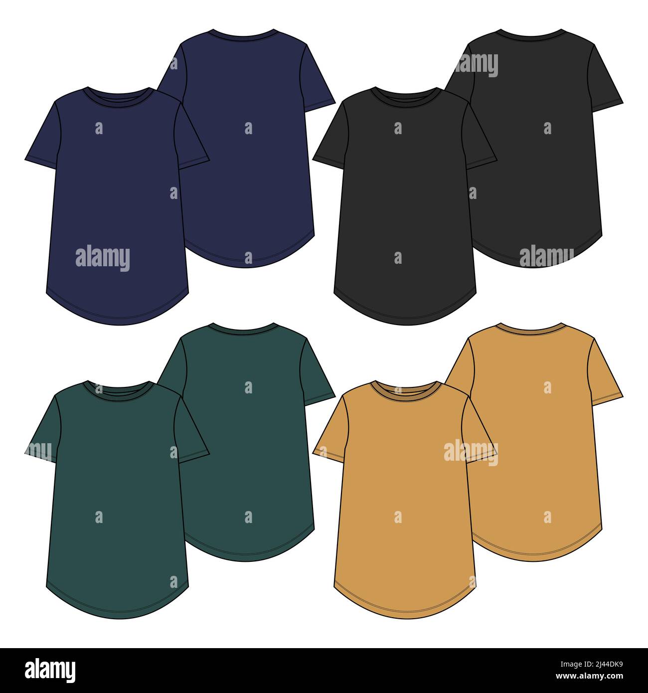 multicolor t-shirt vector flat template for women isolated on white ...