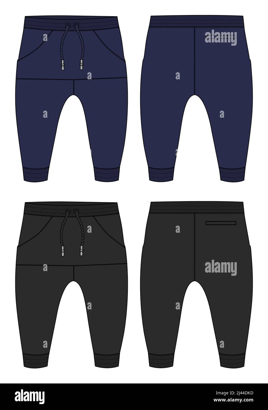Basic Sweat Pant Technical Fashion Flat Sketch Template Front And Back
