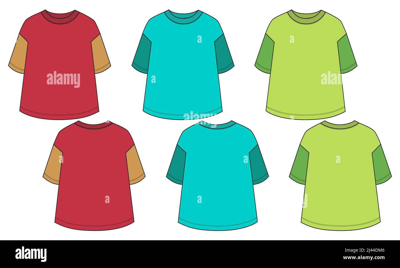 multicolor t-shirt vector flat template for women isolated on white ...