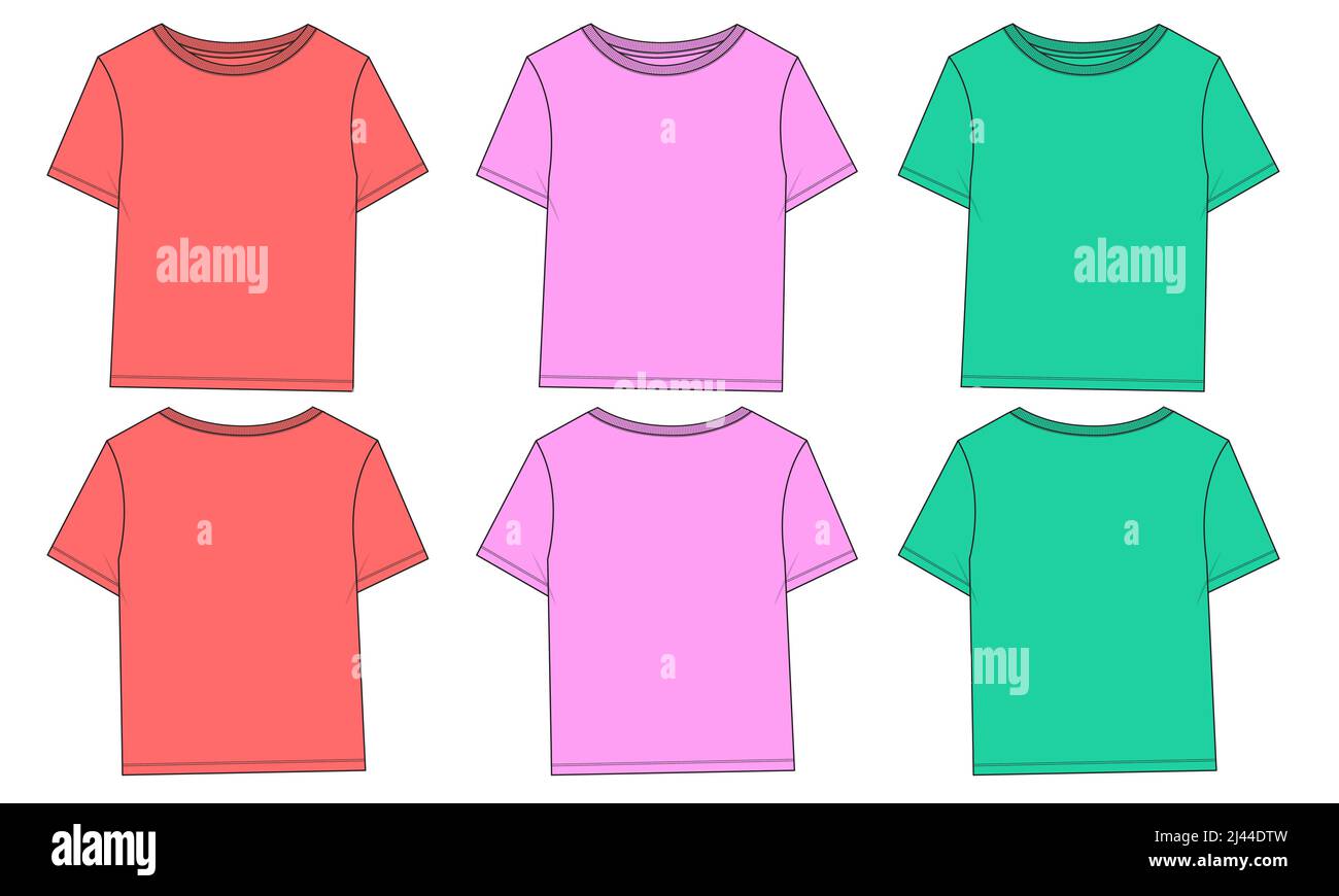 multicolor t-shirt vector flat template for women isolated on white ...