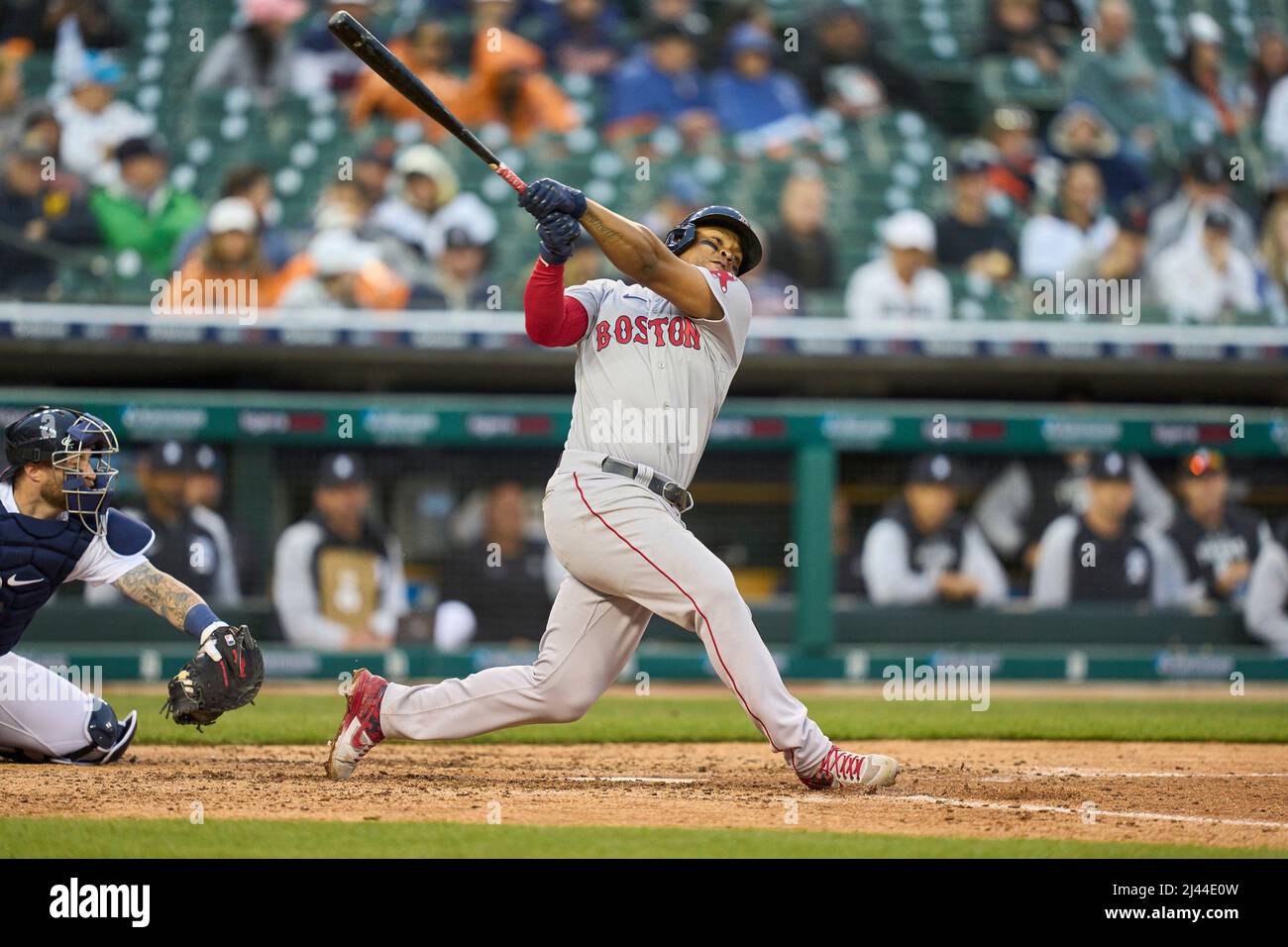 Denver CO, USA. 11th Apr, 2022. Boston third baseman Rafael Deavers (11 ...