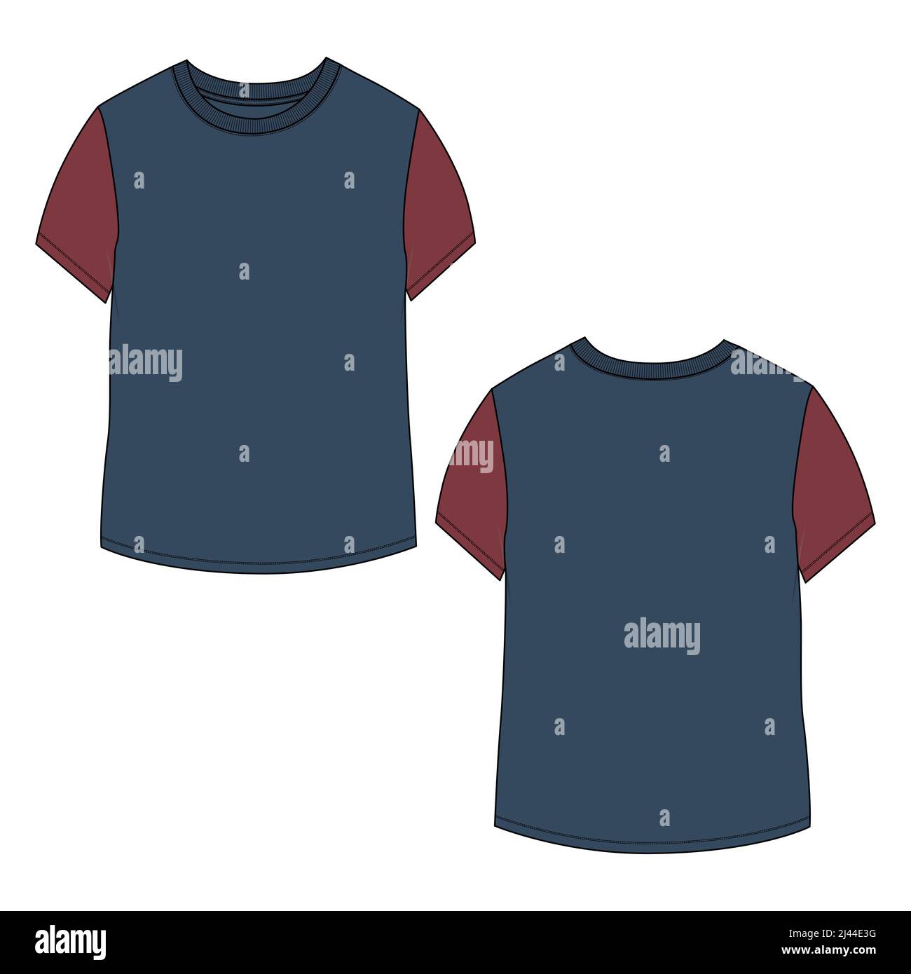 Two tone Color Short sleeve t shirt technical fashion flat sketch ... Two tone Color Short sleeve t shirt technical fashion flat sketch ...