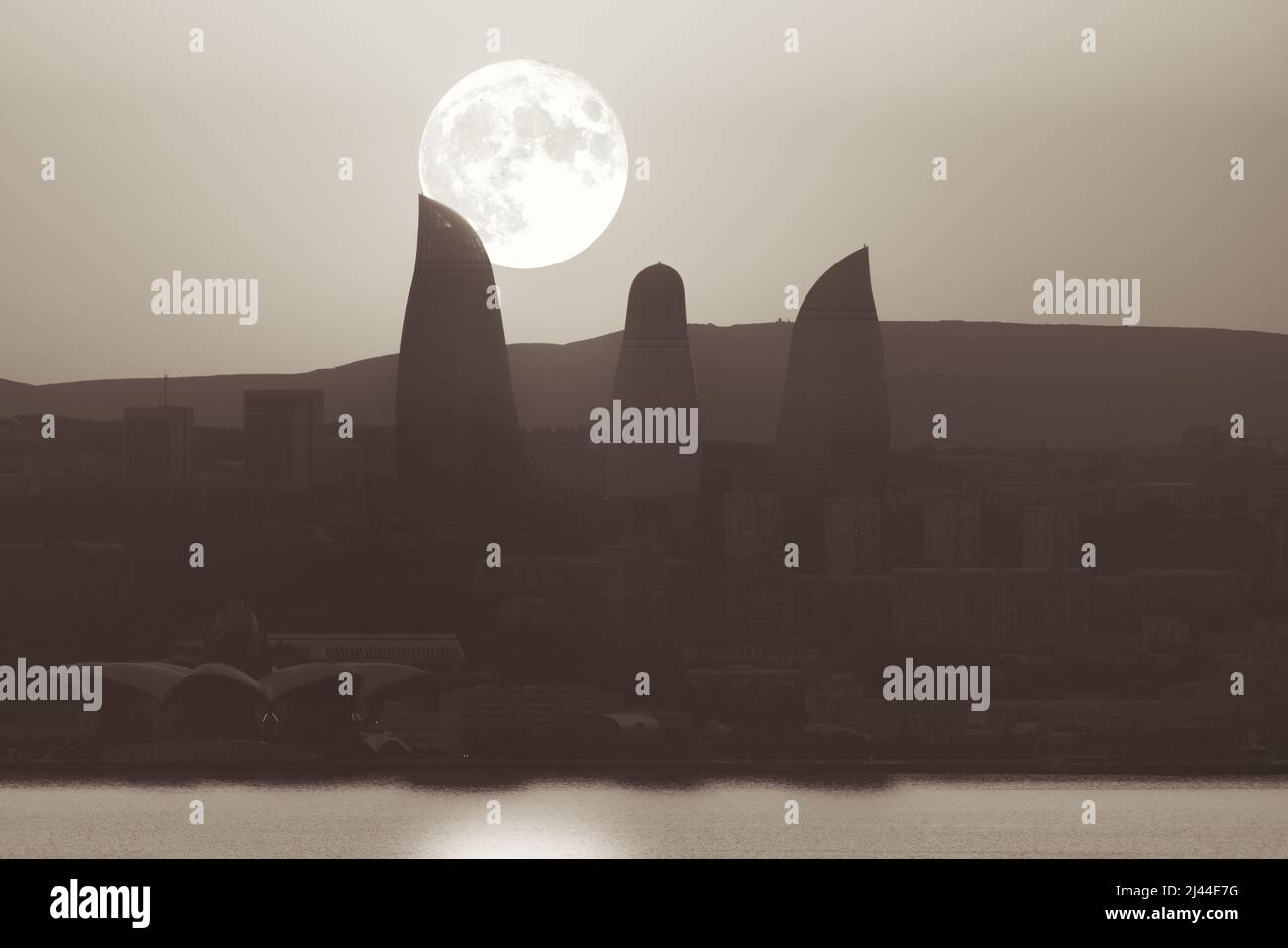Full moon over Baku city Stock Photo - Alamy