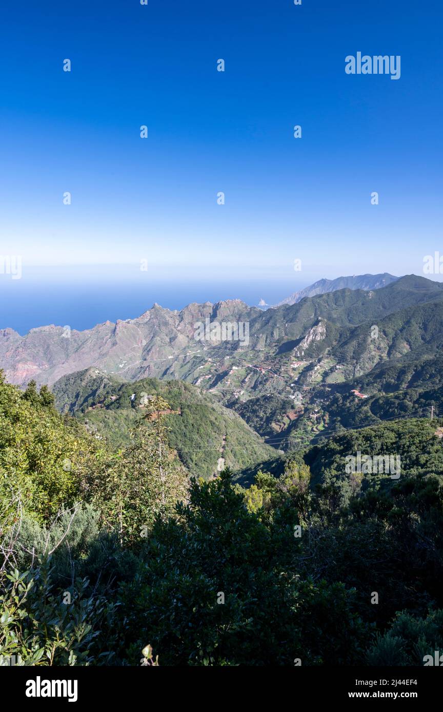 Panoramic view on green mountains of Anaga national park, North of ...