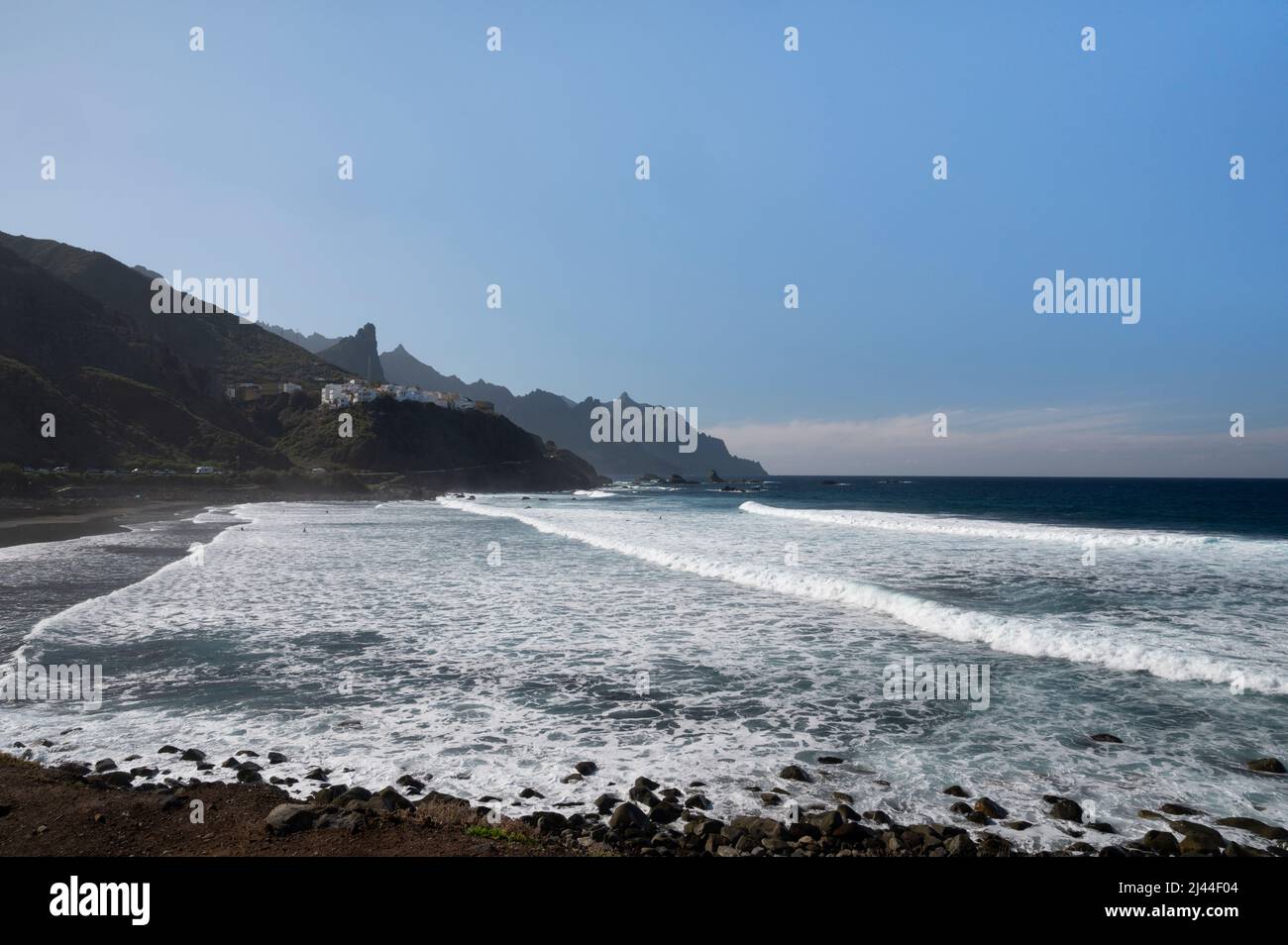 Panoramic view on lava rocks of laya de Almaciga and blue Atlantic ...