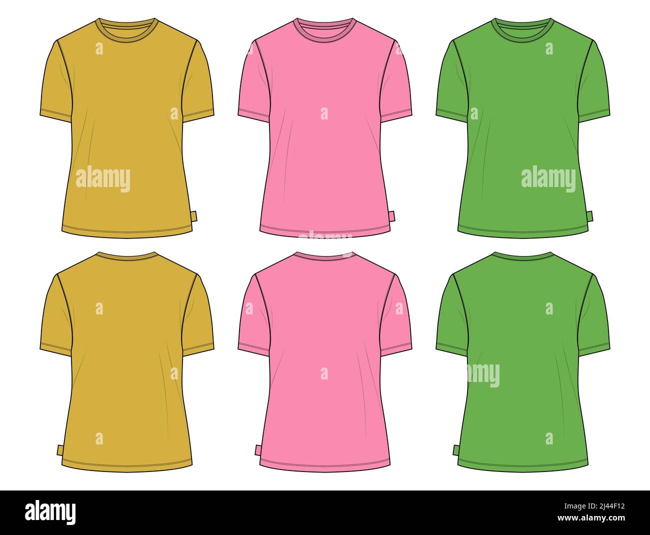 multicolor t-shirt vector flat template for women isolated on white ...