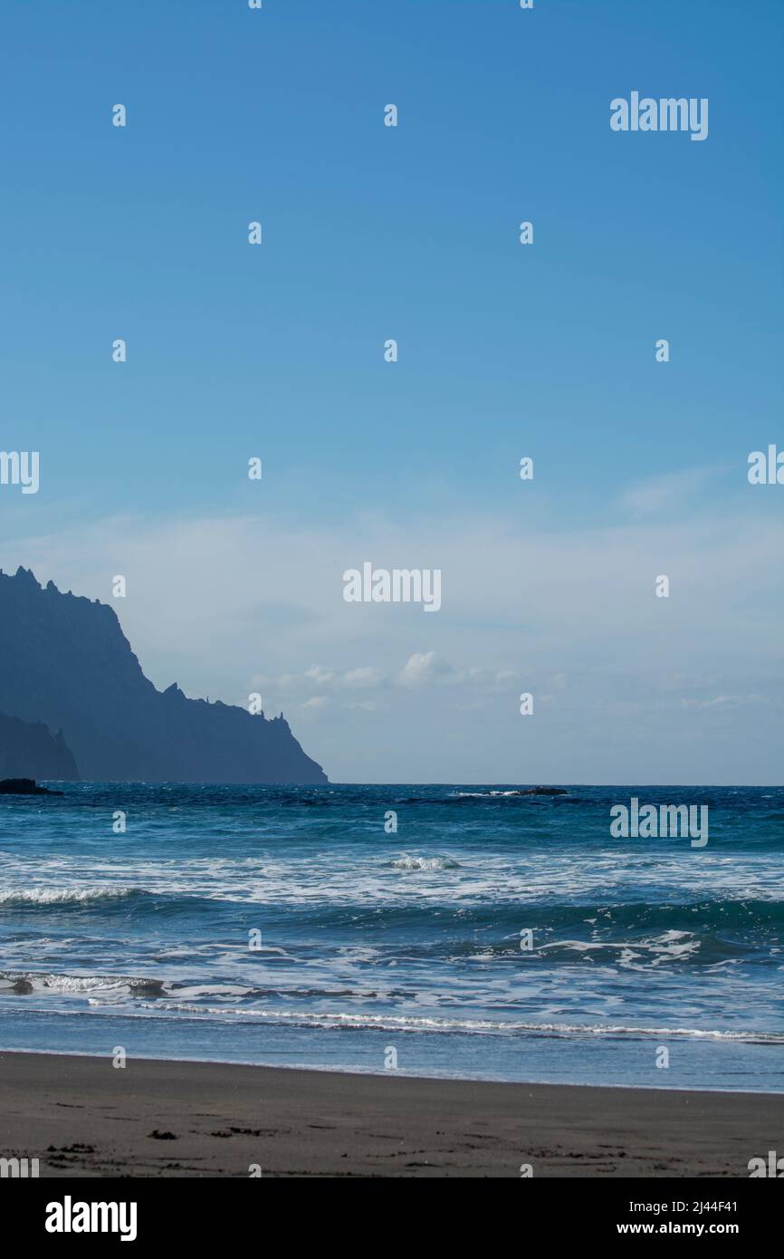 Panoramic view on lava rocks of laya de Almaciga and blue Atlantic ...