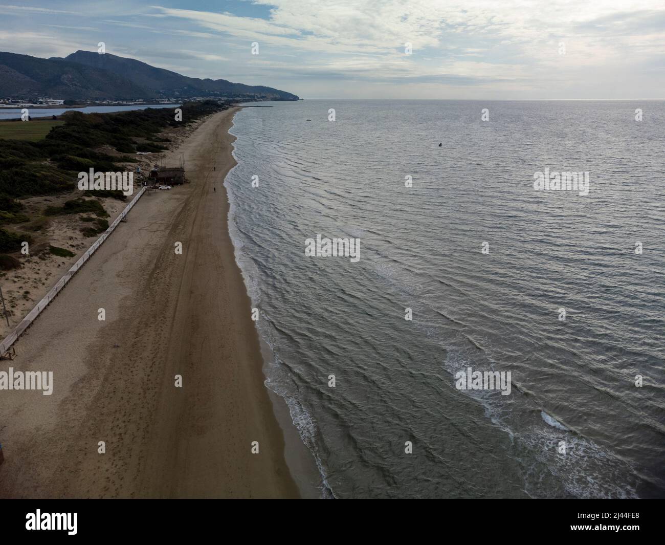 Aerial View On Sandy Beach And Coastline Of Tyrrhenian Sea Between Two