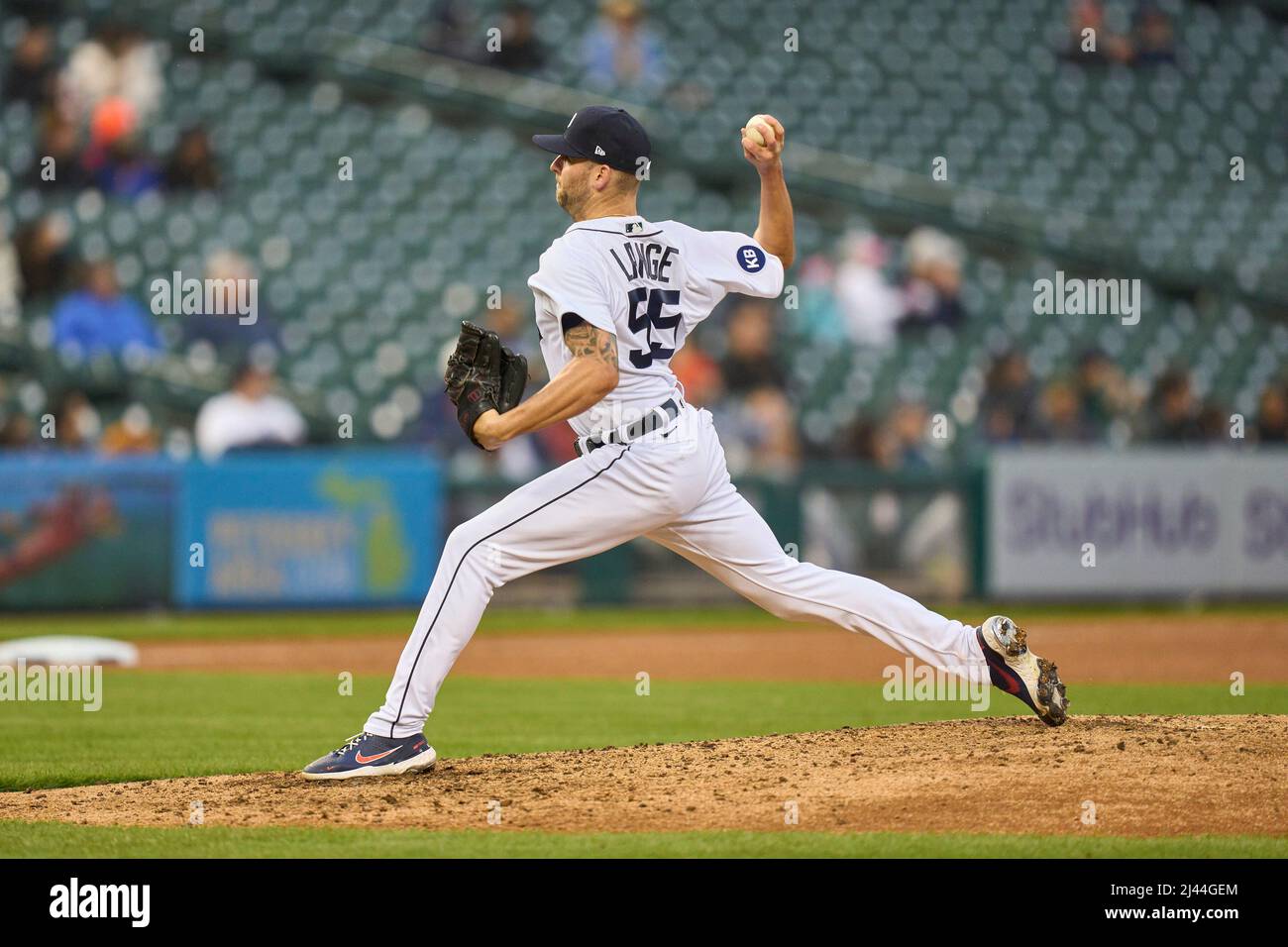 April 11 2022: Detroit pitcher Alex Lange (55) throws a pitch during ...