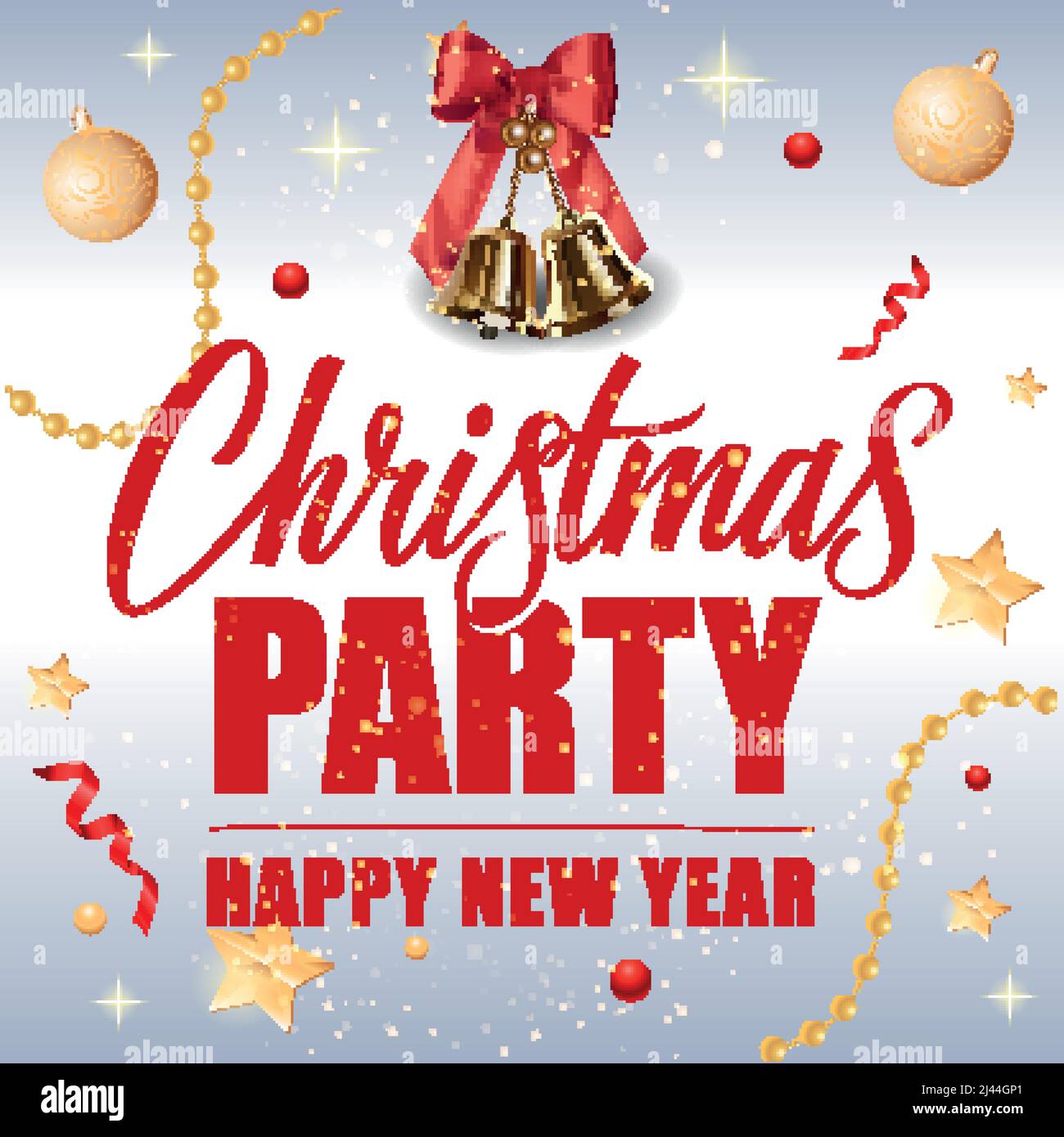 Christmas Party Happy New Year lettering. Christmas invitation with fir ...