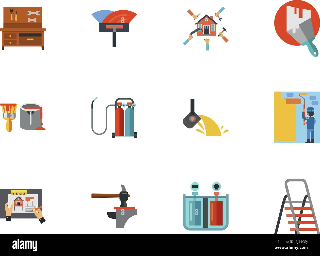 Construction Icon Set. Workbench Spatula For Installation Floor ...