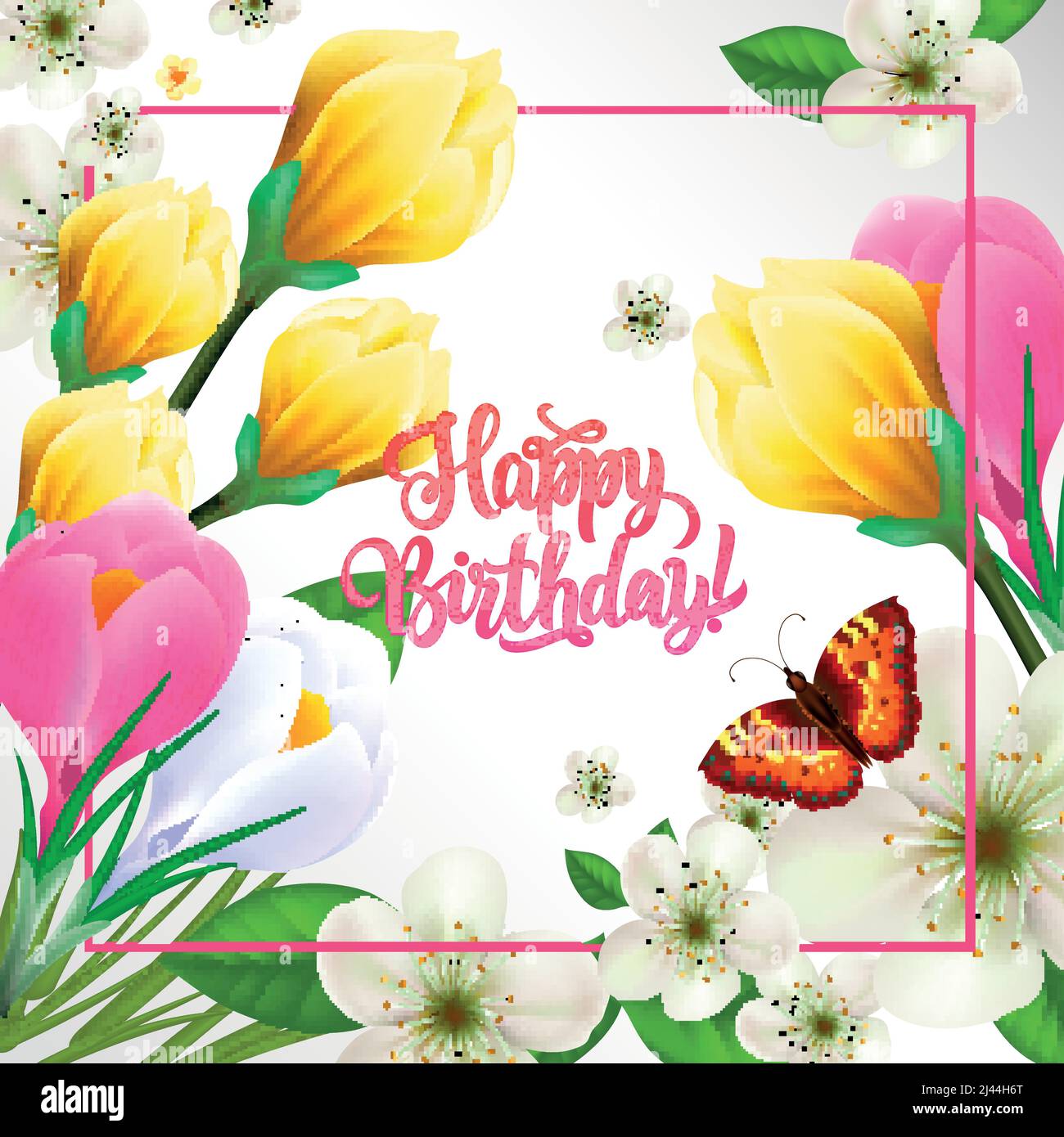 Happy birthday lettering. Celebration handwritten text in pink frame ...