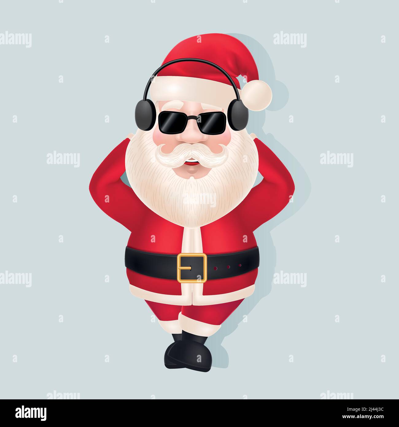 Illustration of Santa Claus in headphones and sunglasses. Christmas ...