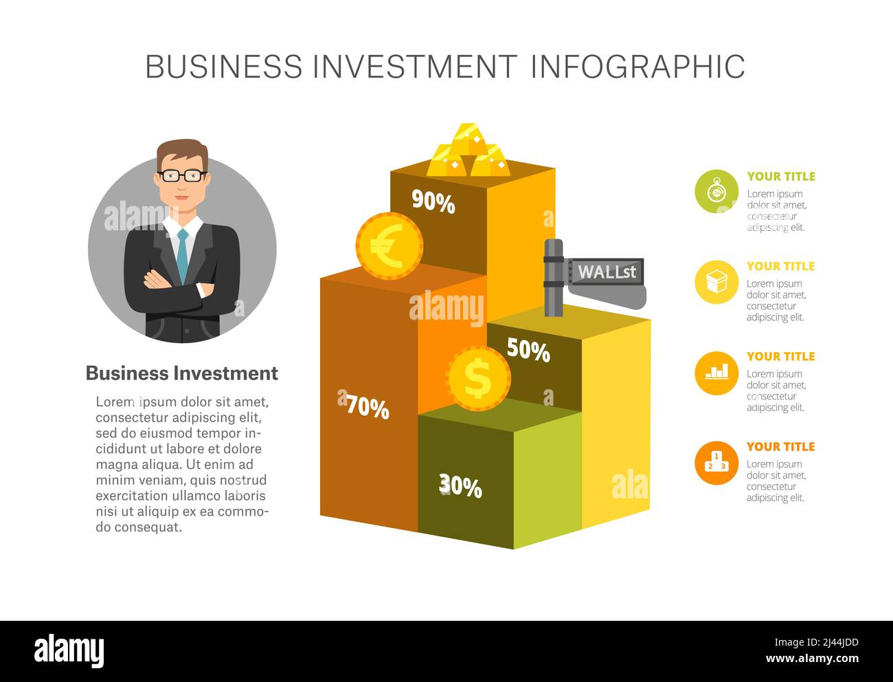 Bar chart with four elements. 3d chart, percentage diagram, template ...