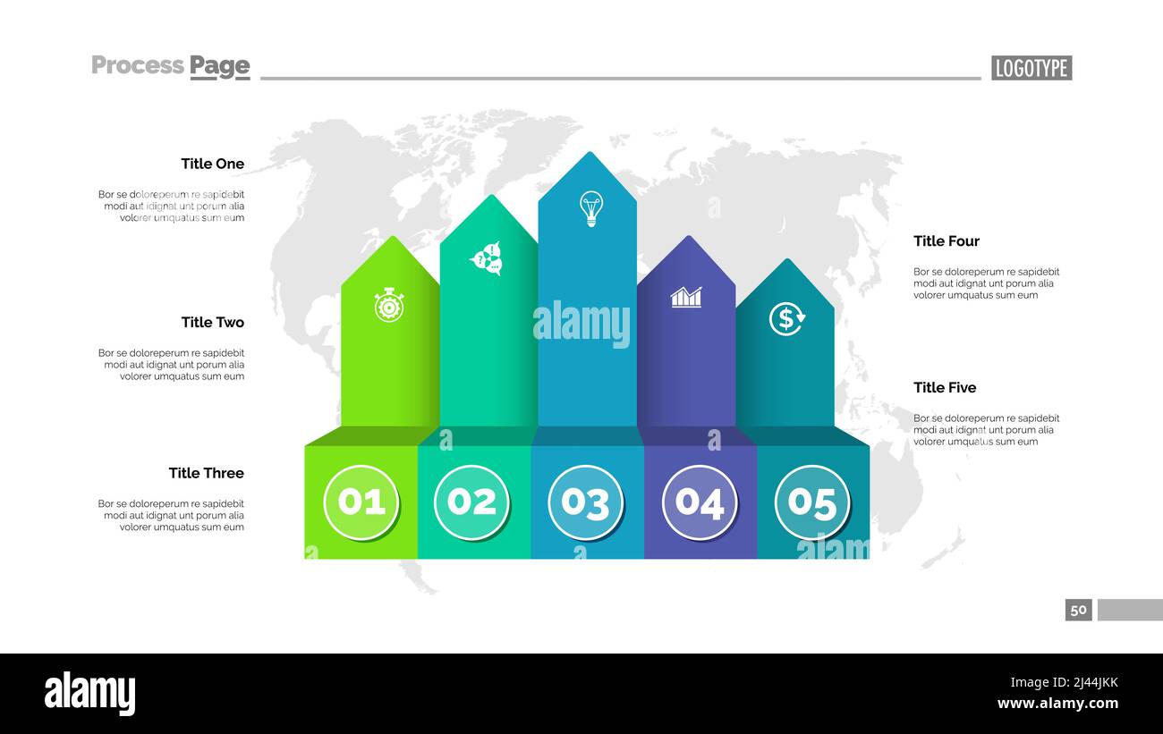 Five process chart slide template. Business data. Infochart, option ...