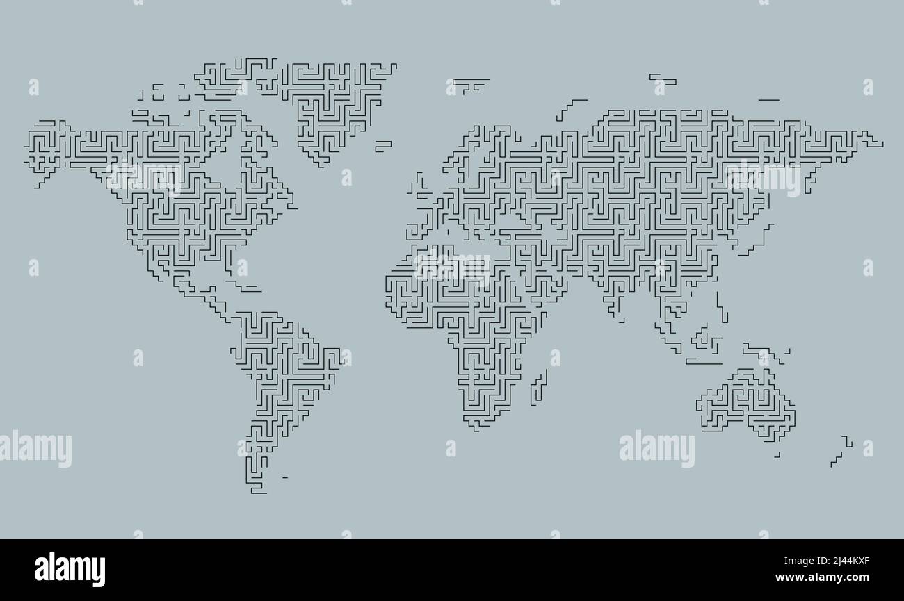 Maze map of the world . Earth map. Vector illustration Stock Vector ...