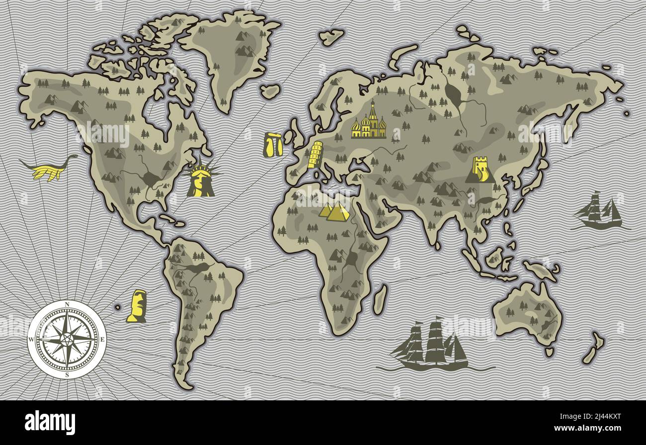 map of the world, famous landmark of the world, vector Stock Vector ...