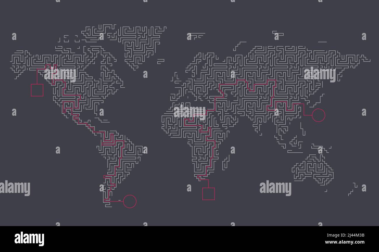 Maze map of the world . Earth map. Vector illustration Stock Vector ...