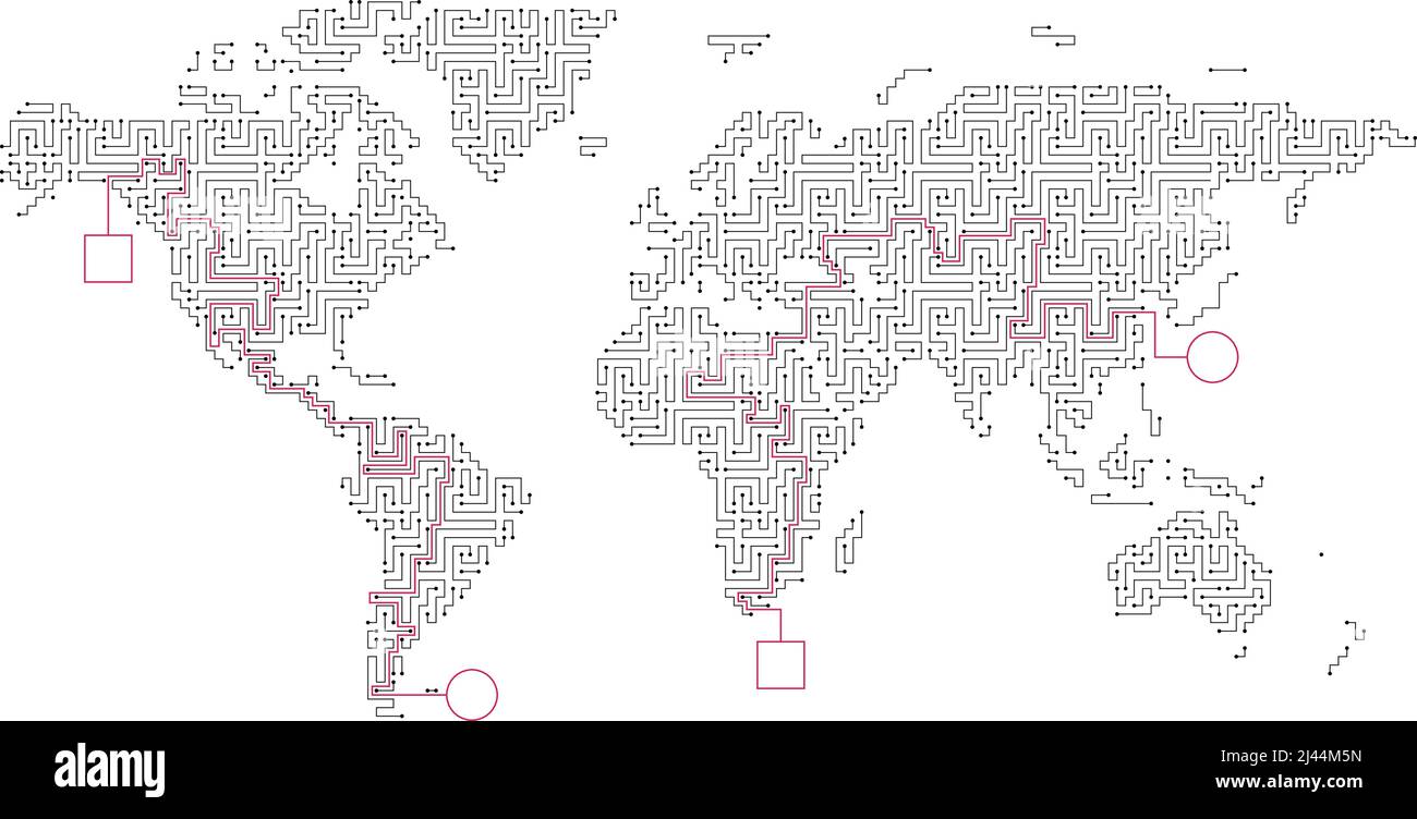 Maze map of the world . Earth map. Vector illustration Stock Vector ...