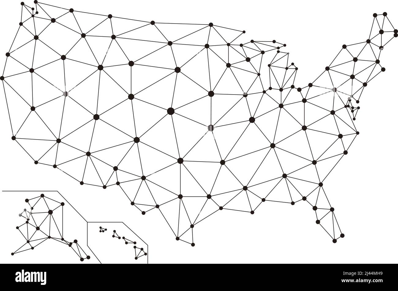 Abstract telecommunication USA map with circles, lines and grids, Map ...
