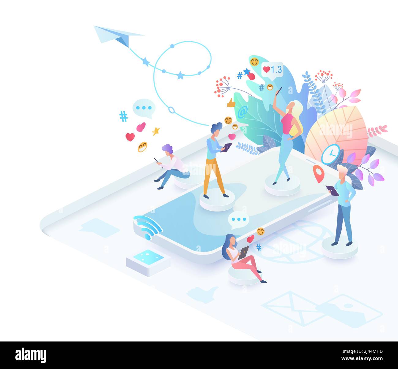 Social media network users communication activity. Personal content ...