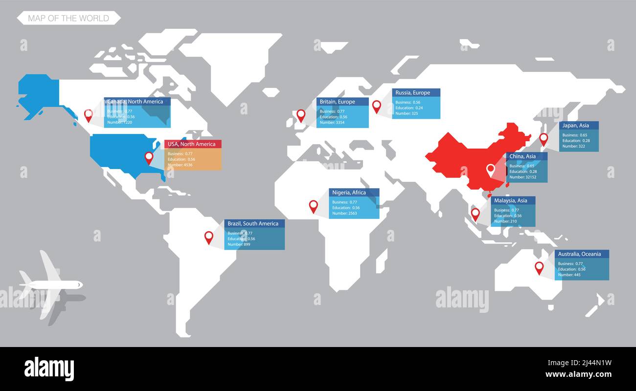 simple straight line map of the world, vector background Stock Vector ...
