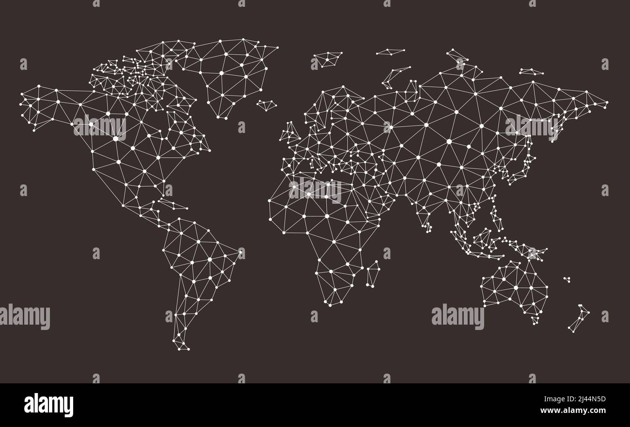 Abstract Telecommunication World Map With Circles Lines And Grids Map Of World Wide Internet