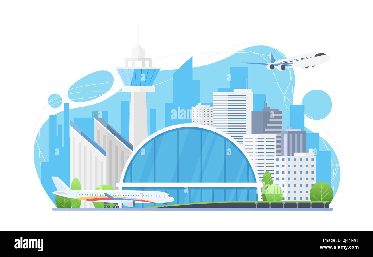 Modern international airport building complex. Aircraft maintenance and ...