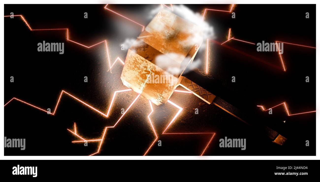 the mighty hammer smashing the ground 3d illustration Stock Photo - Alamy