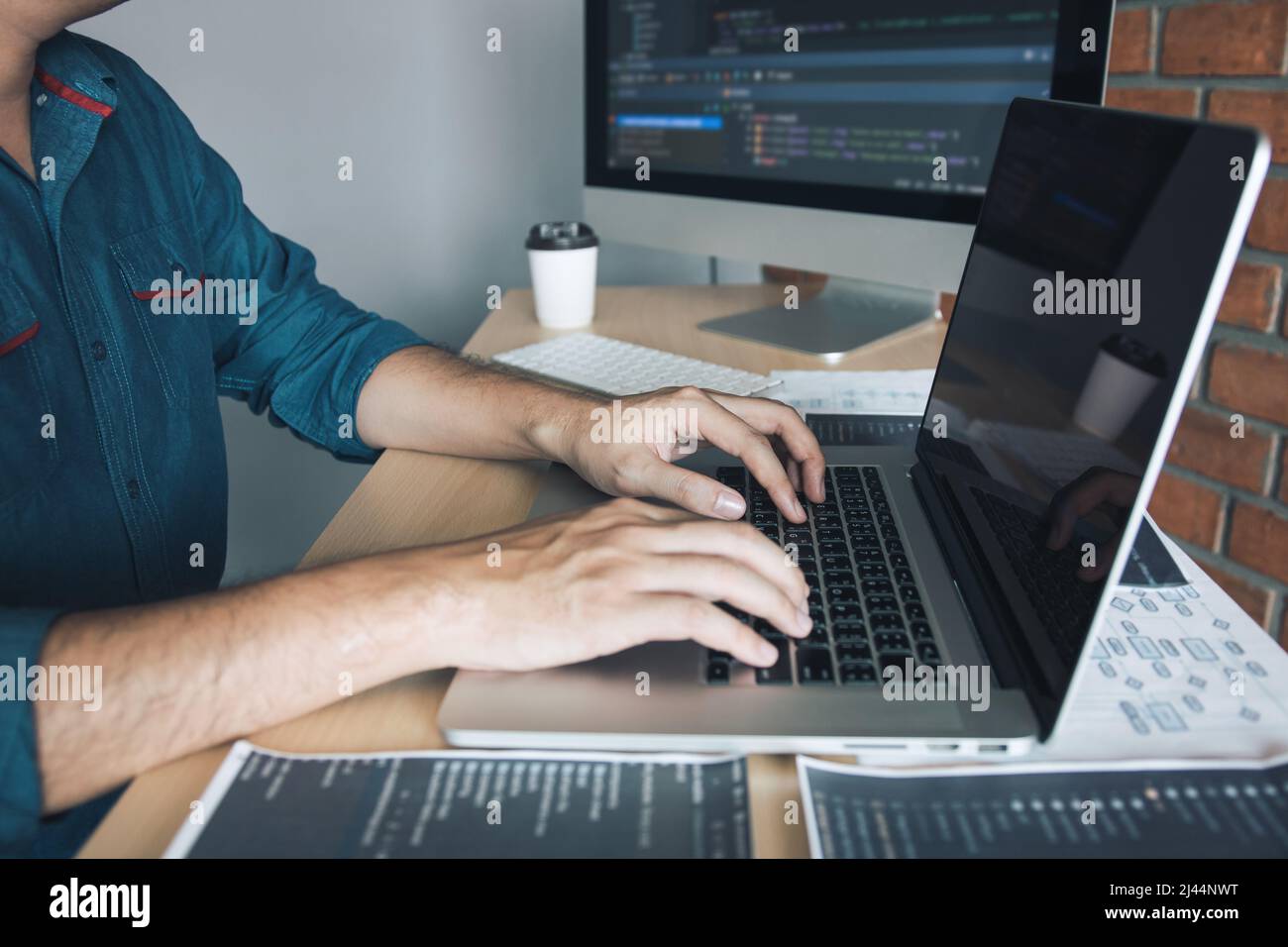 Asian Man Working Code Program Developer Computer Web Development Working Design Software On