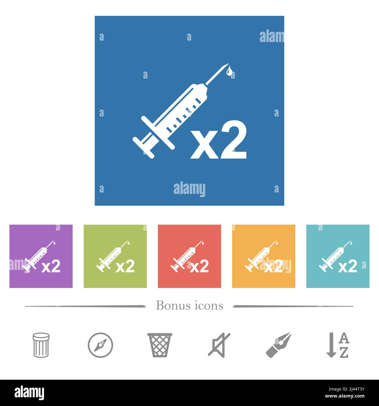 Second vaccine dose flat white icons in square backgrounds. 6 bonus ...