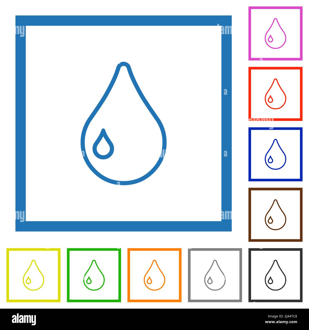 Single drop outline flat color icons in square frames on white ...