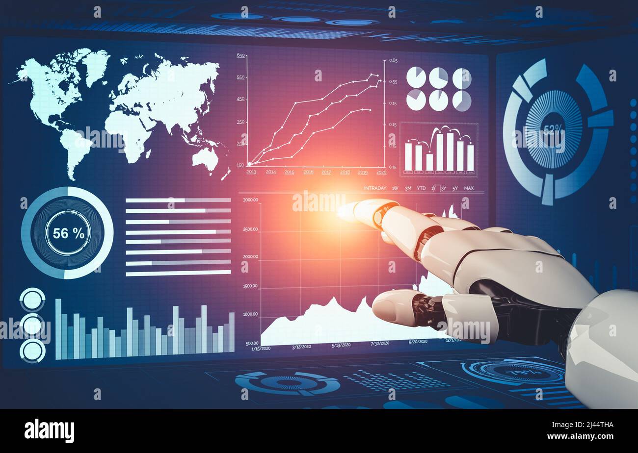 3D rendering futuristic droid robot technology development, artificial intelligence AI, and ...