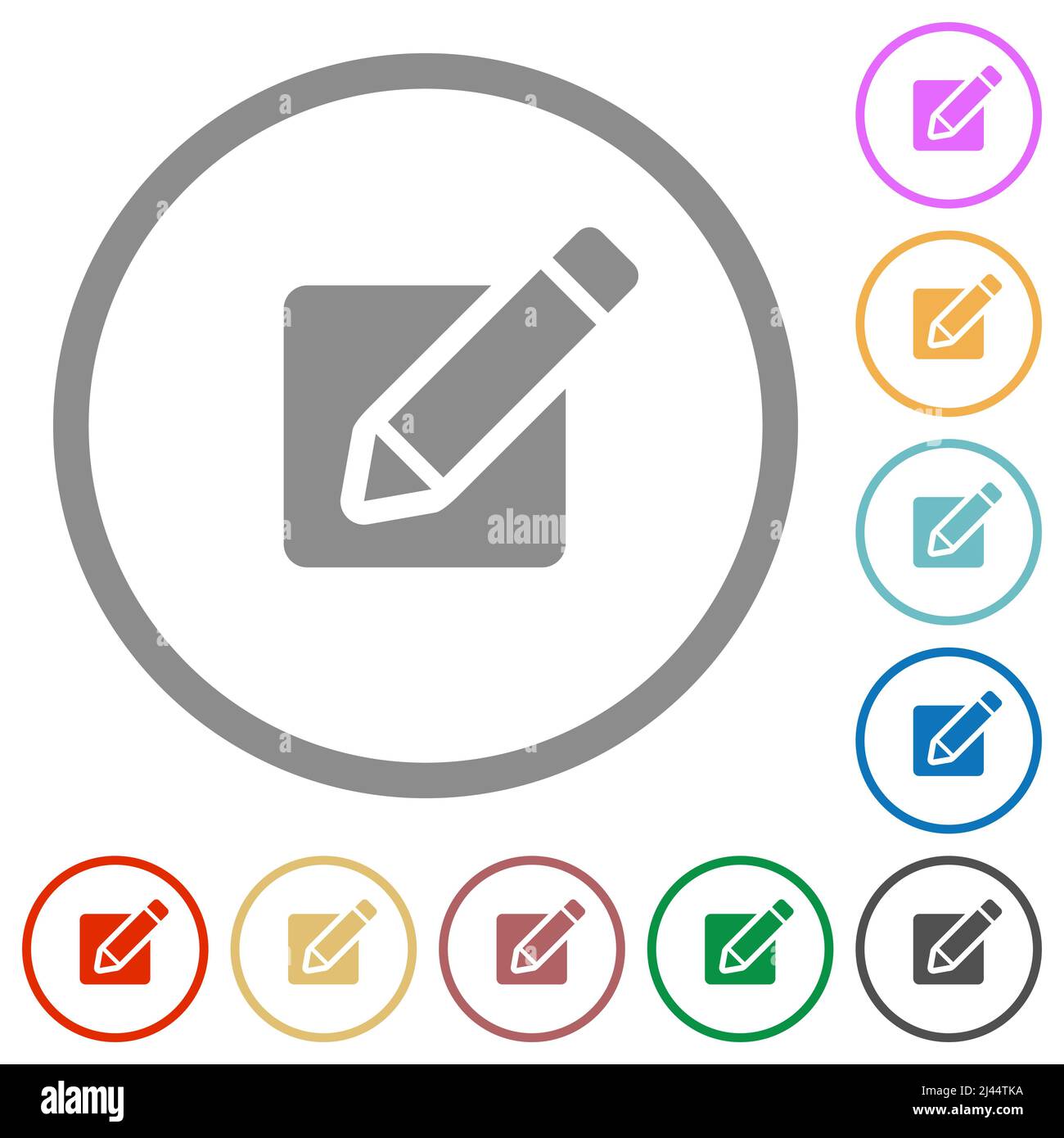 Editing box with pencil solid flat color icons in round outlines on ...