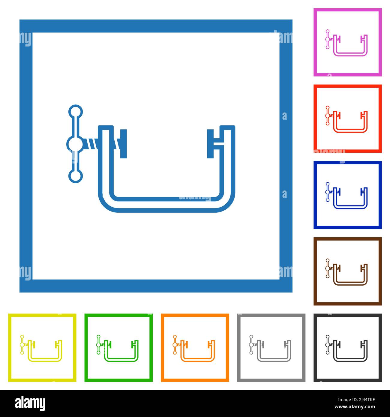 Vice clamp outline flat color icons in square frames on white ...