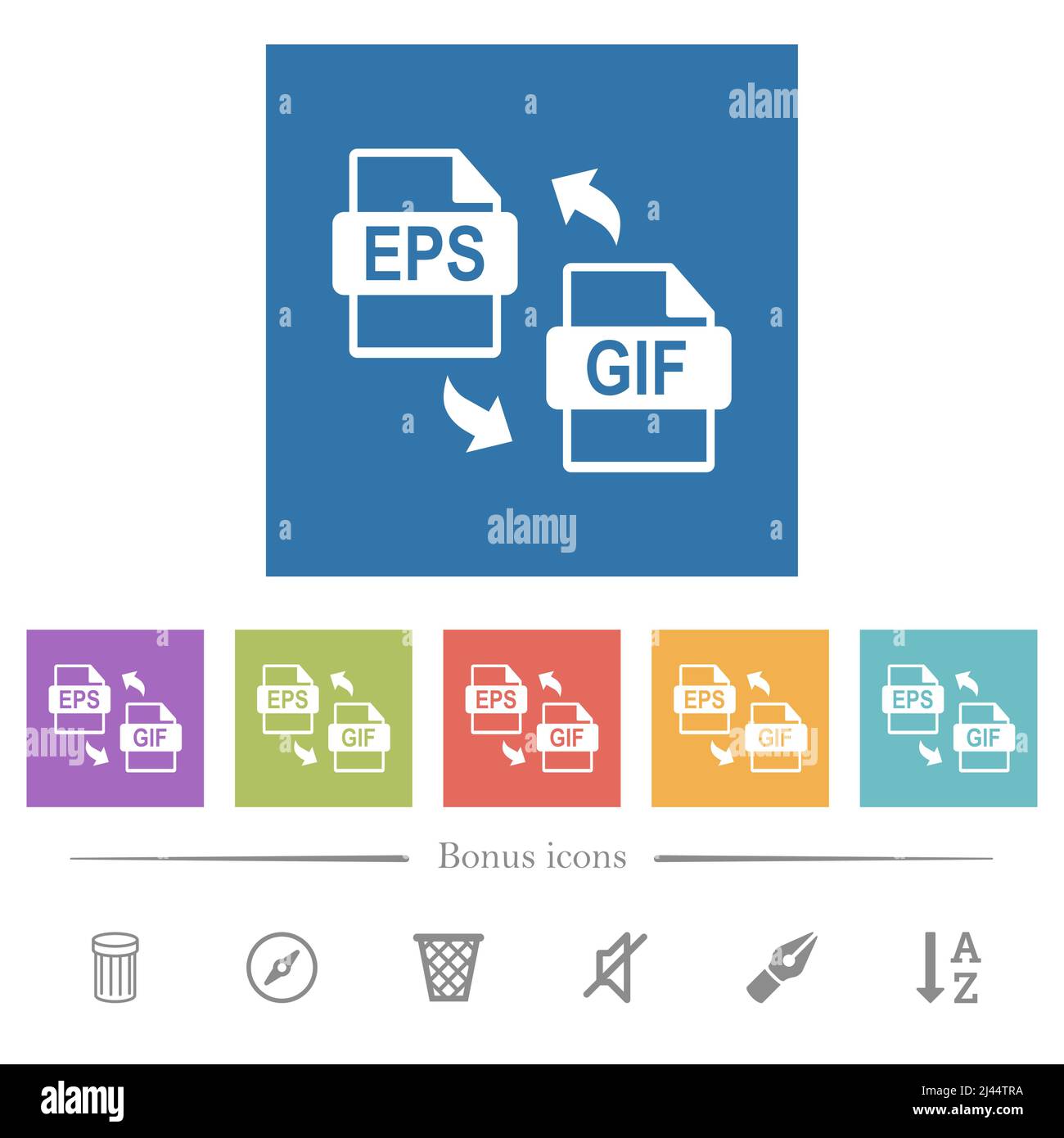 EPS GIF file conversion flat white icons in square backgrounds. 6 bonus ...