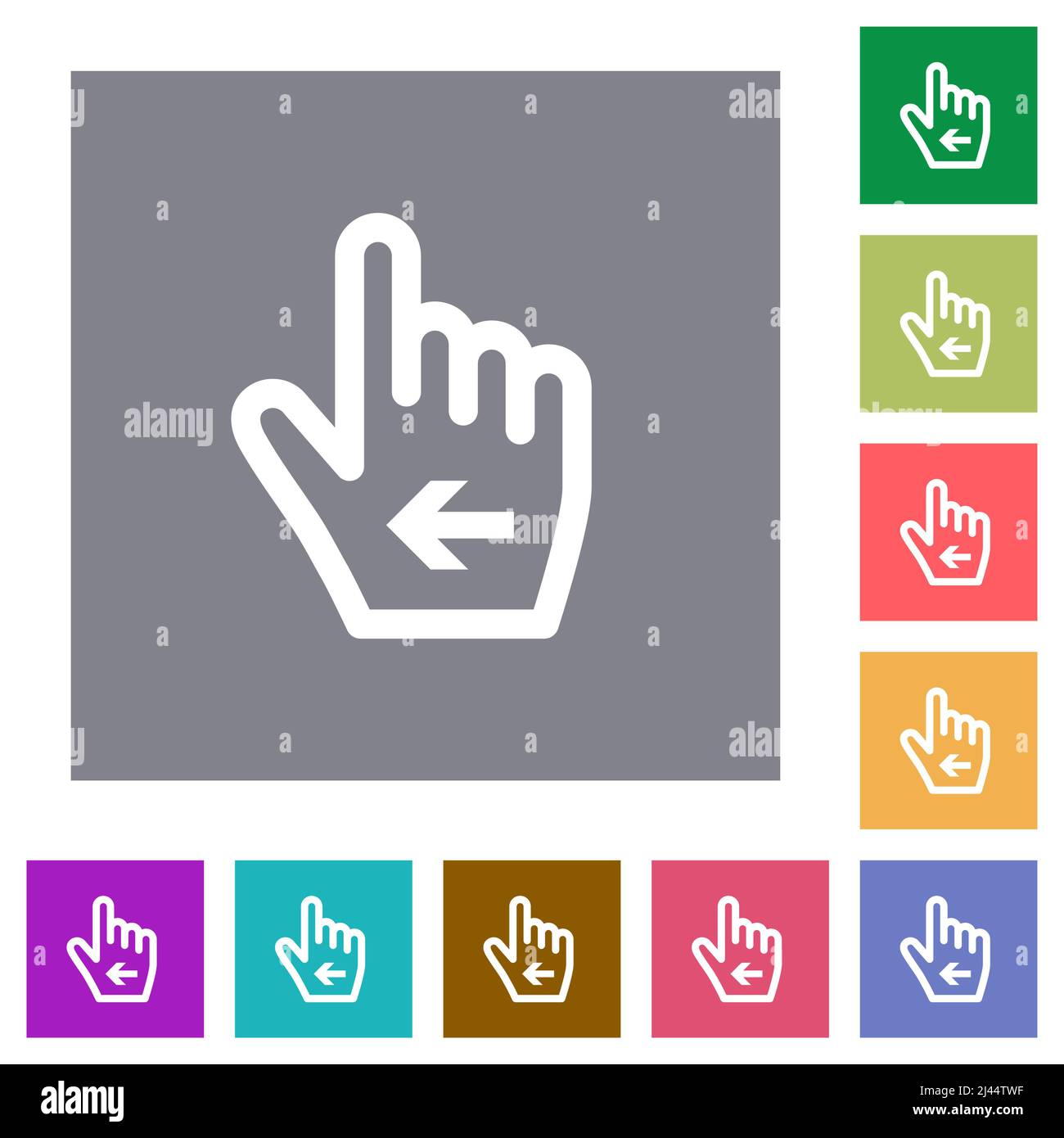 Hand cursor left outline flat icons on simple color square backgrounds ...