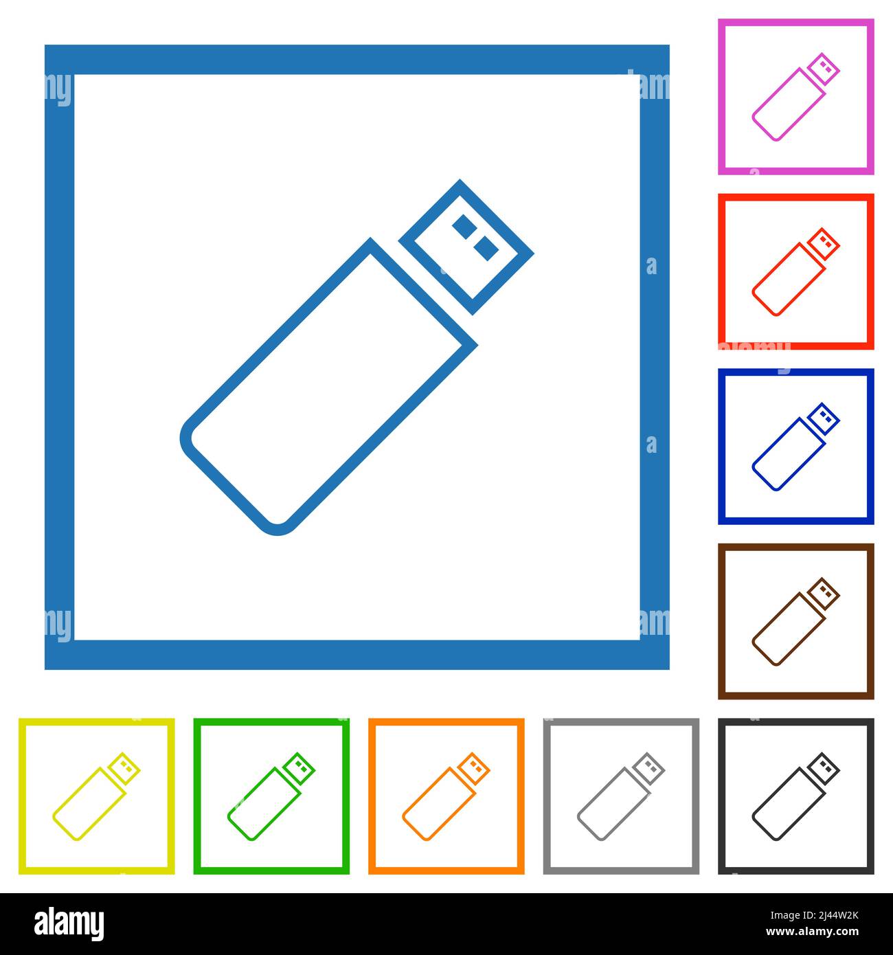 Pendrive outline flat color icons in square frames on white background ...