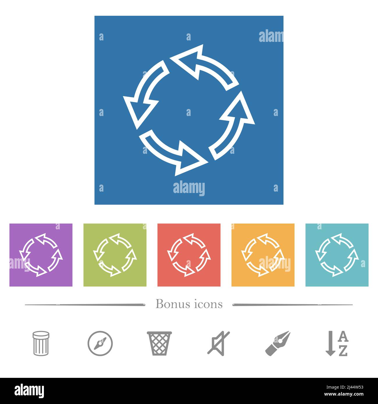 Rotate left outline flat white icons in square backgrounds. 6 bonus ...