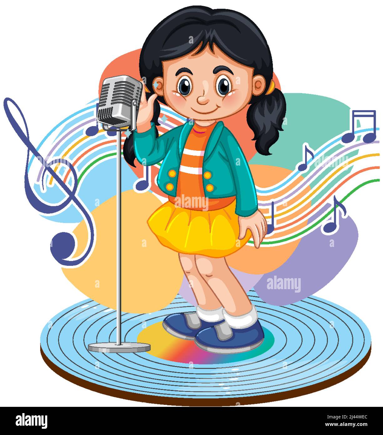 Singer girl cartoon with music melody symbols illustration Stock Vector ...