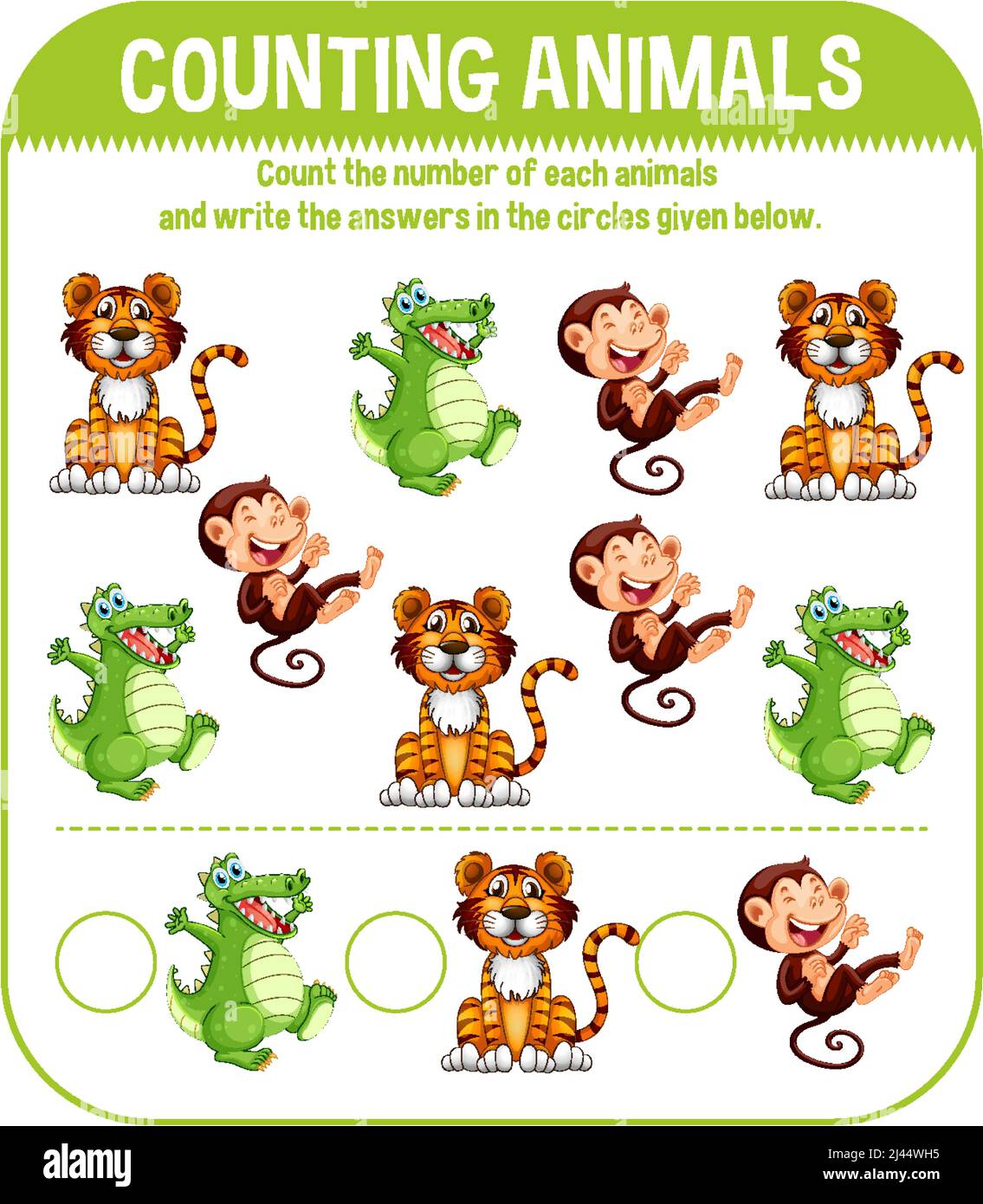 Worksheet design for counting animals illustration Stock Vector Image ...