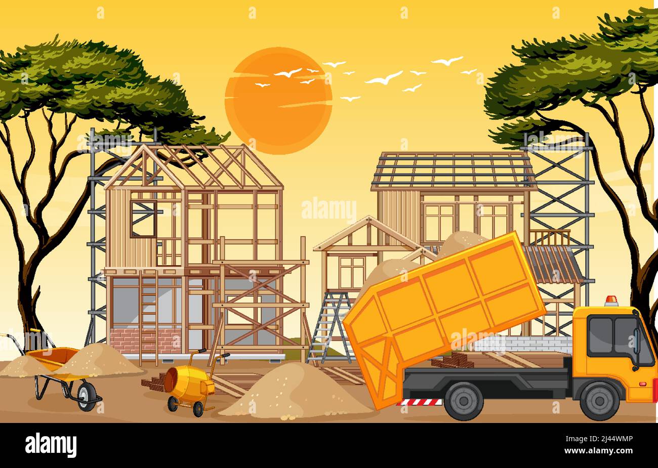 Cartoon scene of building construction site illustration Stock Vector ...