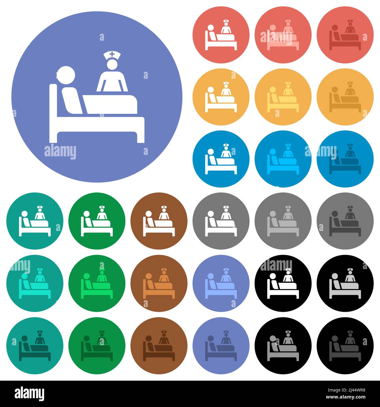 Inpatient care multi colored flat icons on round backgrounds. Included ...