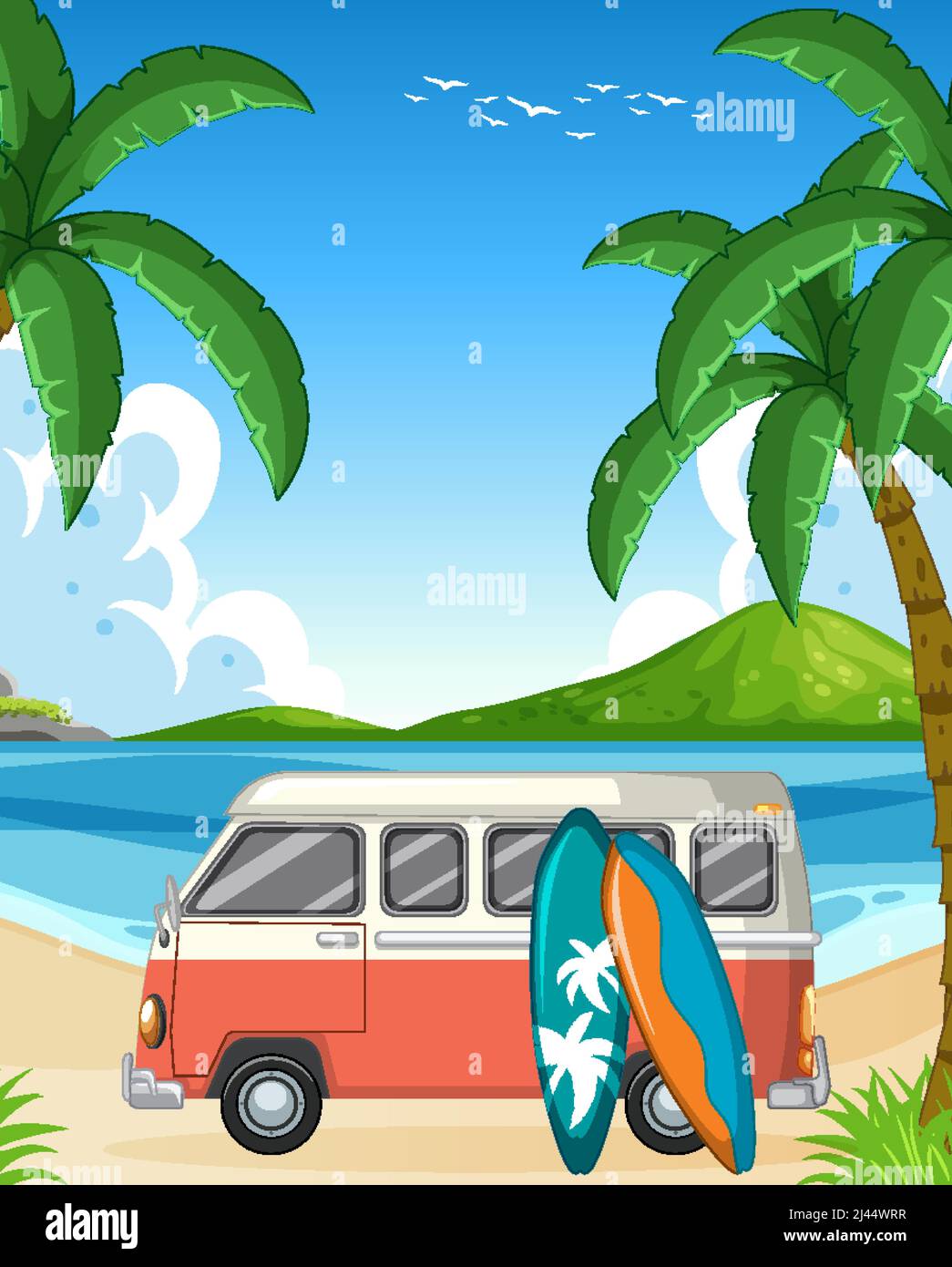 Road trip summer vacation on the beach illustration Stock Vector Image ...