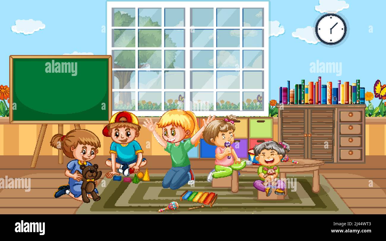 Scene of classroom with children playing illustration Stock Vector ...