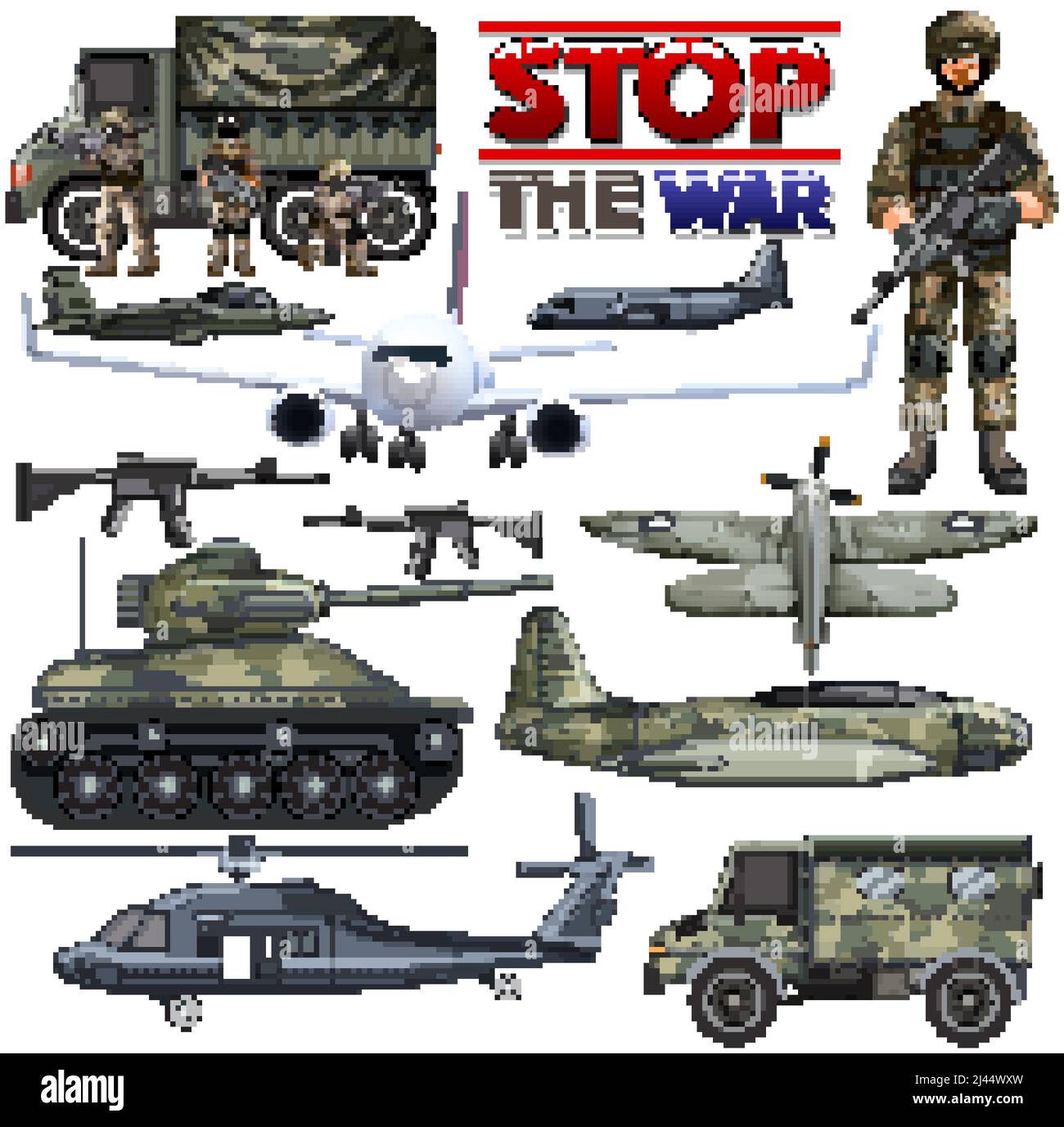 Military elements and vehicles set illustration Stock Vector Image ...