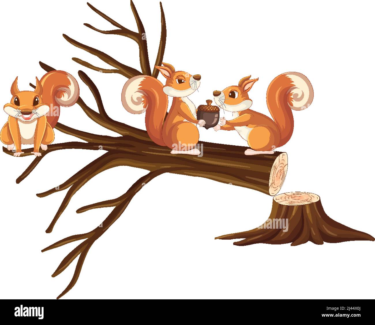 Three squirrels sitting on the log illustration Stock Vector Image ...
