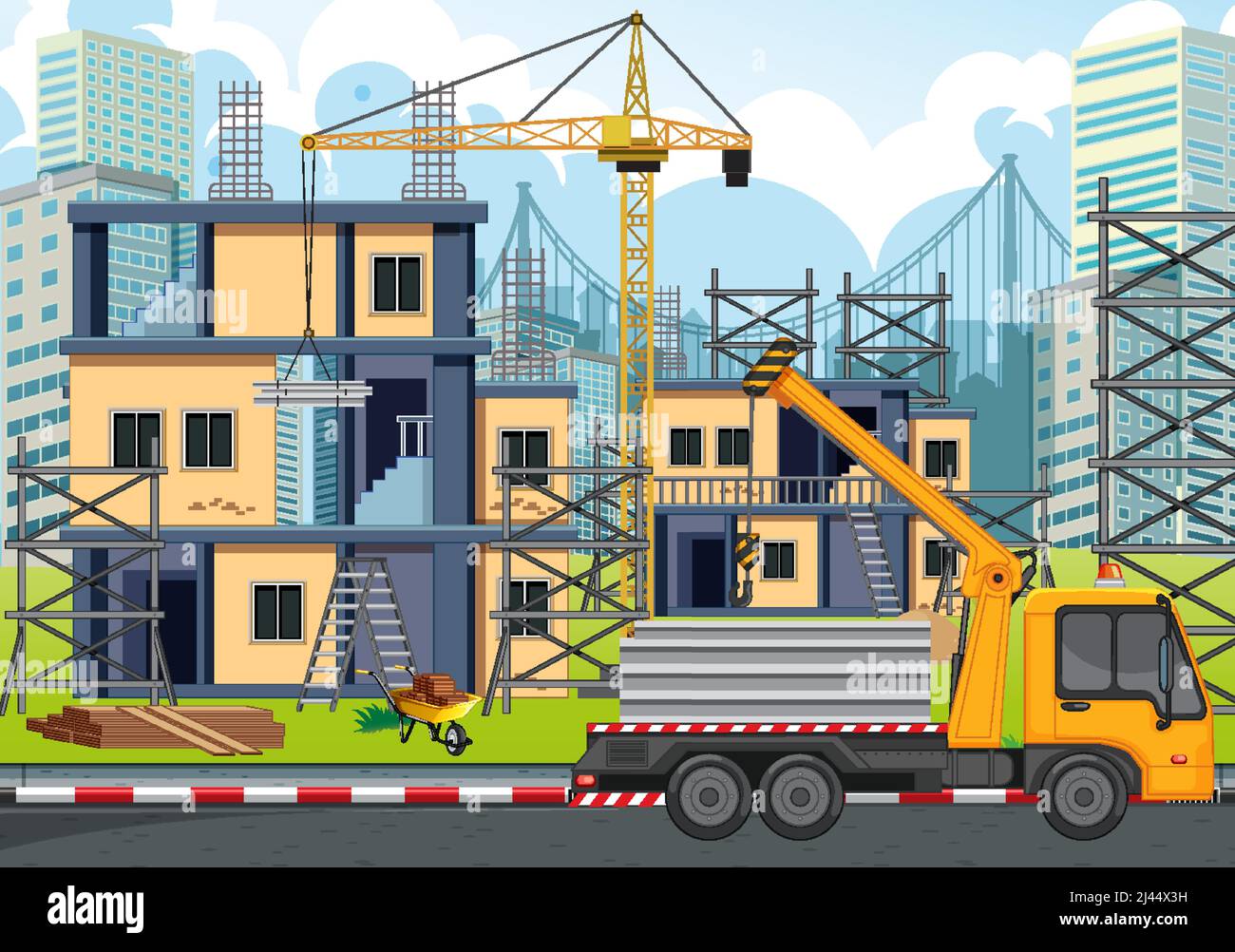 Cartoon scene of building construction site illustration Stock Vector ...