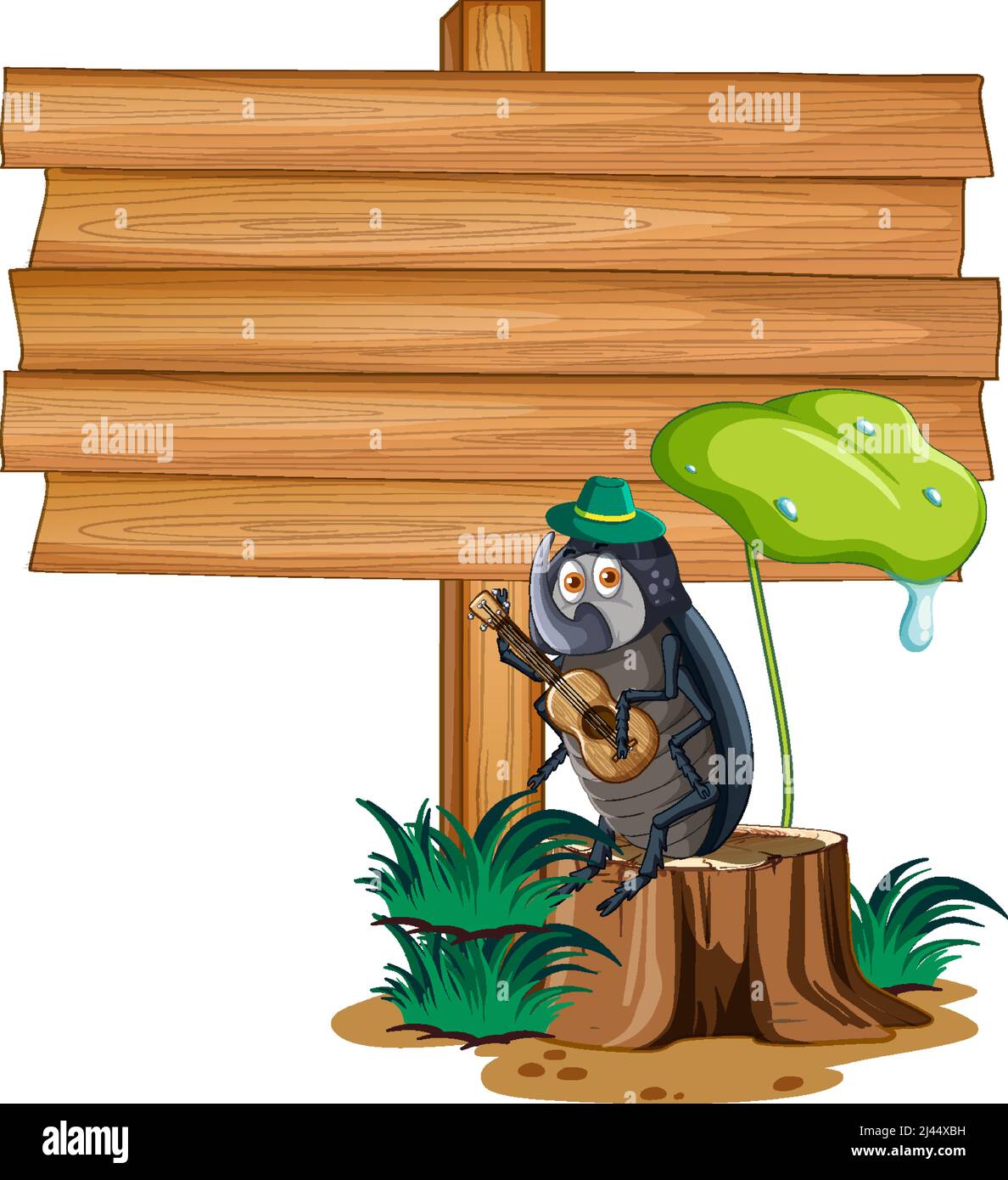 Blank wooden signboard with beetle cartoon illustration Stock Vector ...